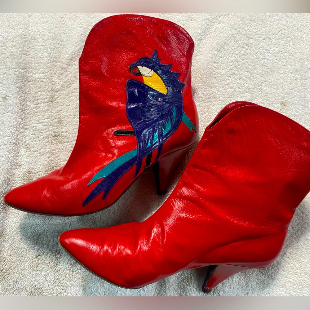 80’s Rare Vintage Leather Bird Boots - Gem